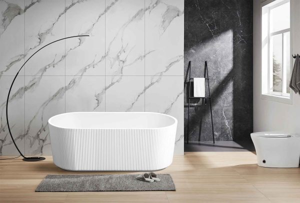 Rose Freestanding Matt White Bathtub Fluted V-Groove 1500mm/1700mm ...